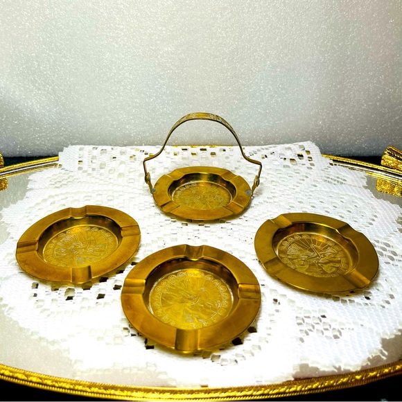 Accents | Vintage Brass Ashtrays With Crane Etched | Poshmark